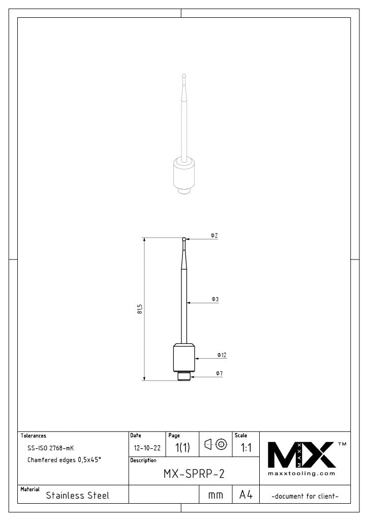 MaxxMacro & Maxx-ER Erowa Spring Loaded Probe Replacement Tip 2mm
